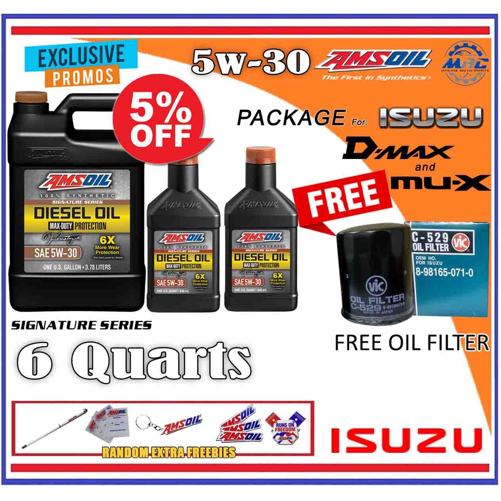 AMSOIL Signature Series Max Duty 5W-30 6 quarts FREE Oil Filter Package ...