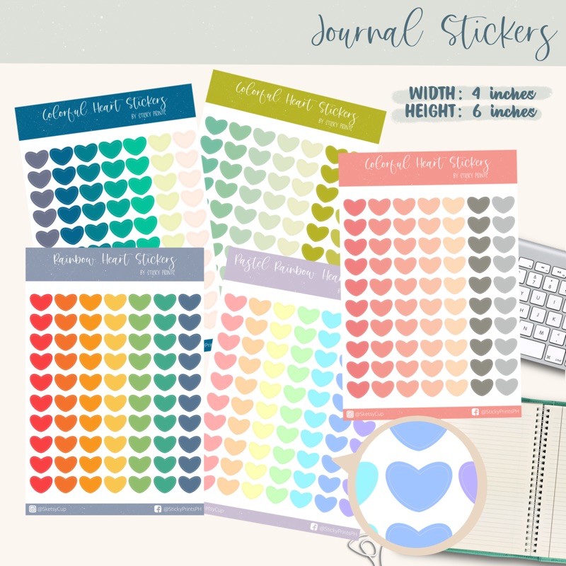 Journal Sticker | Heart Sticker Sheet | Pastel Color | Pretty Colors ...
