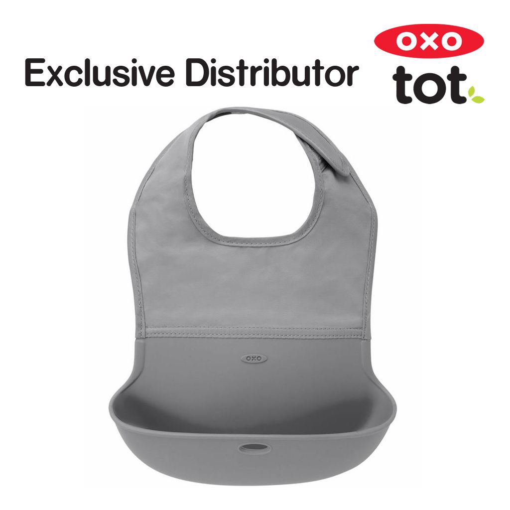 OXO Tot Waterproof Silicone Roll Up Foldable Bib with Pocket Case ...