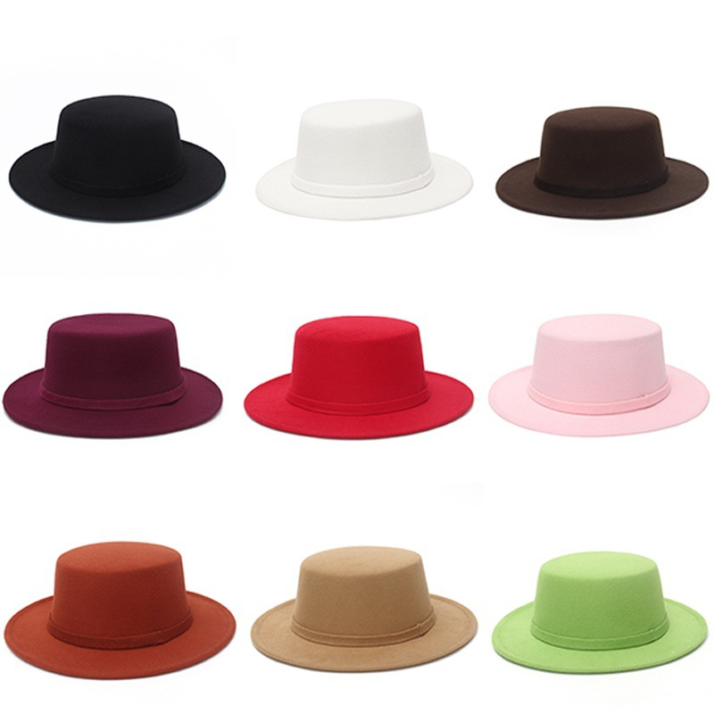 Super low price unisex casual woolen flat top flat edge gentleman hat ...