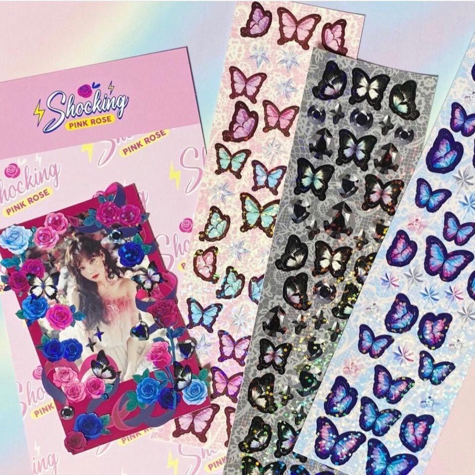 Steve Korean Aesthetic PVC Gradient Color Butterfly Laser Glitter ...