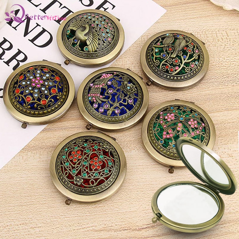 【COD】Vintage Folding Pocket Mirror Round Compact Double-sided Mirrors ...