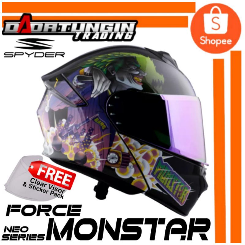 SPYDER Force Neo Series Monstar Modular Helmet + FREE Extra Clear Visor ...