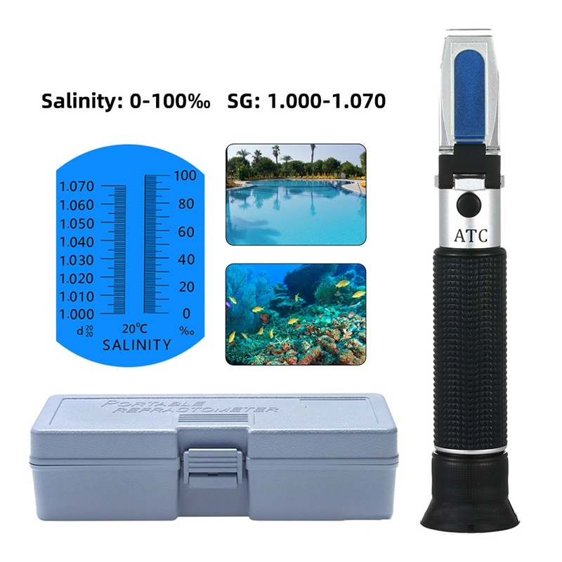 KONG 0-100‰ Salinity Refractometer Seawater Salinity Meter ATC Salt ...