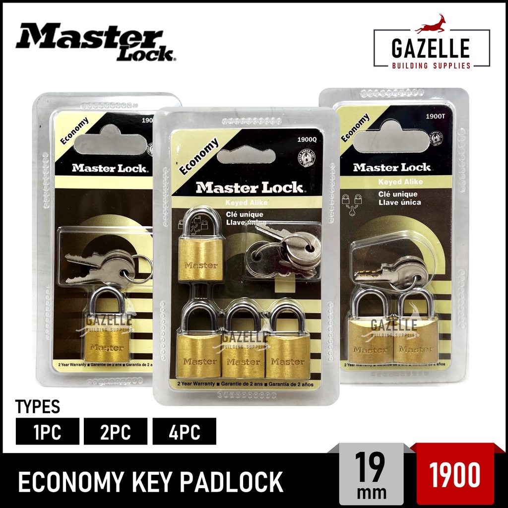 Master Lock Brass Keyed Padlock Masterlock 3/4" (20mm) - 1900D / 1900T ...