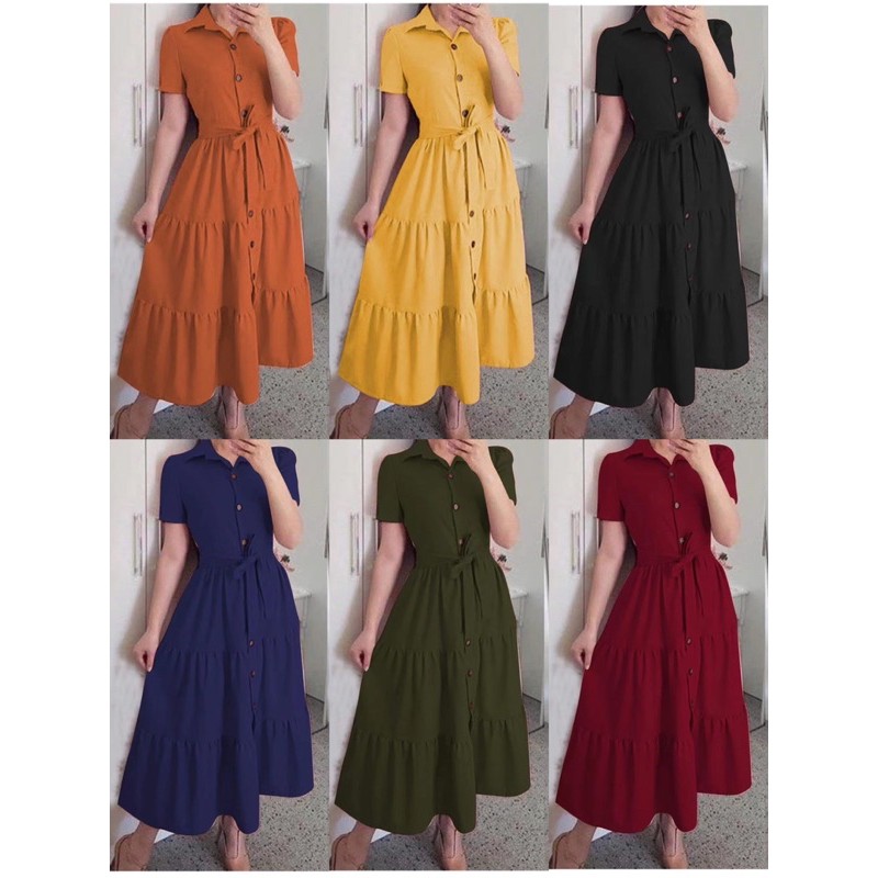 Bestseller Korean long plain maxi dress w/belt polo dress | Shopee ...