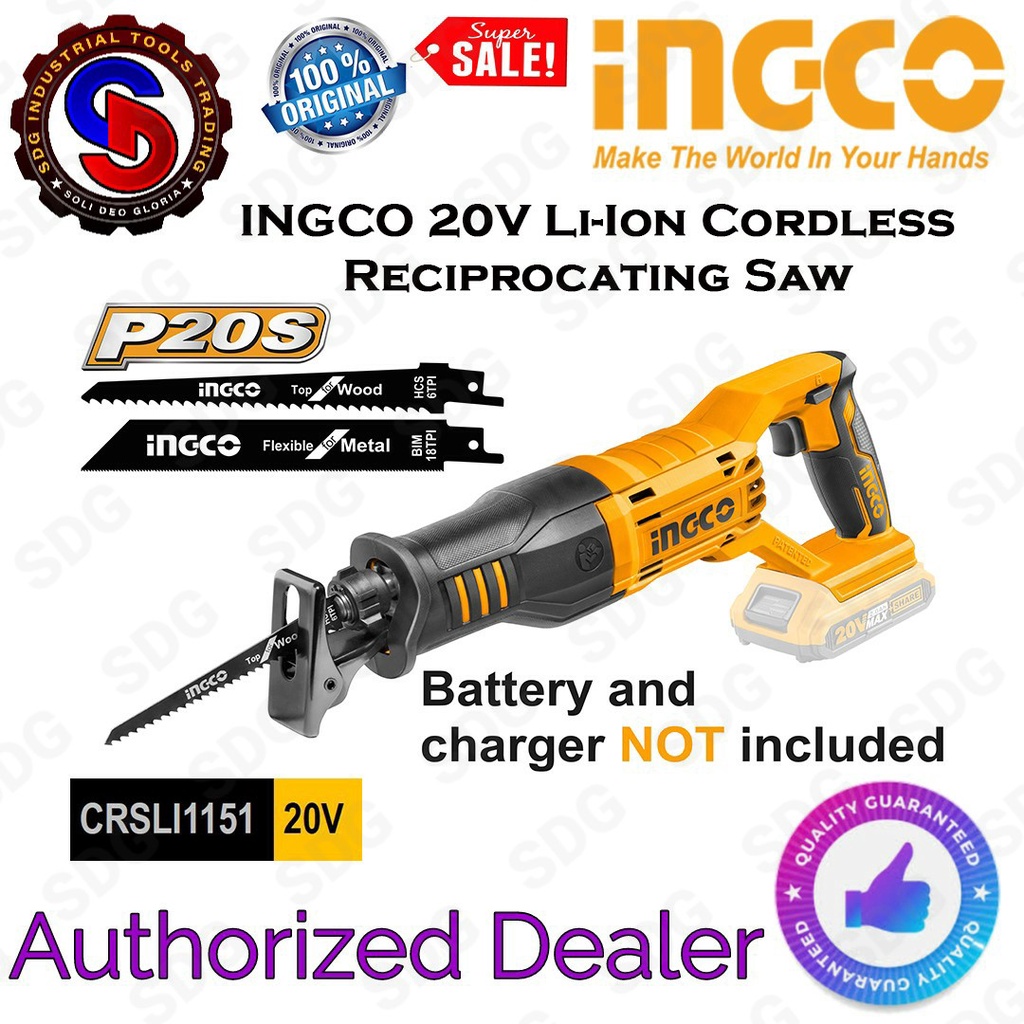 INGCO 20V Li-Ion Cordless Reciprocating Saw (CRSLI1151) | Shopee ...