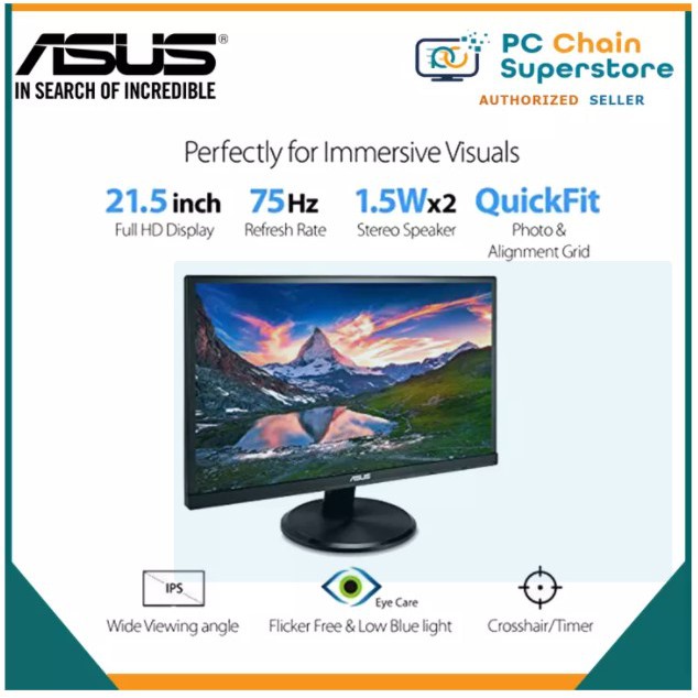 ASUS VA229HR Eye Care Monitor – 21.5 inch, Full HD, IPS, 75Hz, Low Blue ...