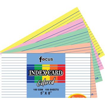 Index Card (Colored) Focus 1/2 (5"x 8") , 1/4 (4"x 6"), 1/8 (3" x 5 ...