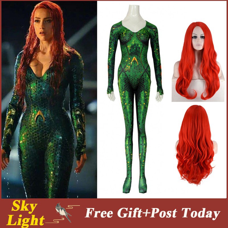 New DC Women Movie Aquaman Mera Queen Cosplay Costume Zentai Suit ...