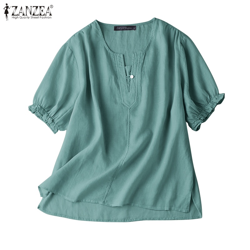 Zanzea Women V Neck Short Sleeve Summer Casual Loose T Shirt Solid