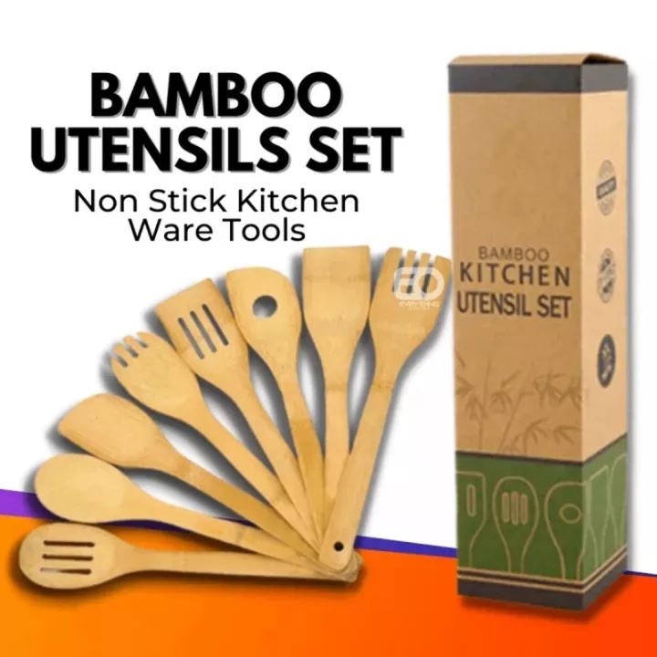8 in 1 Eco Friendly-Bamboo Kitchen Utensil Set Tool Kitchenware (Bamboo ...