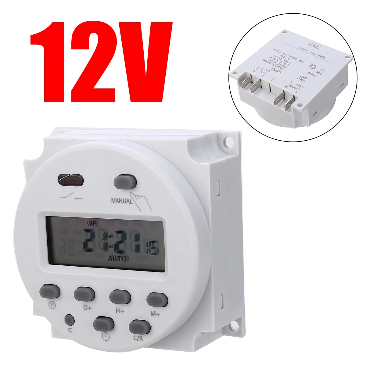 Timer time relay switch ac/dc 12v 16a programmable digital electric ...
