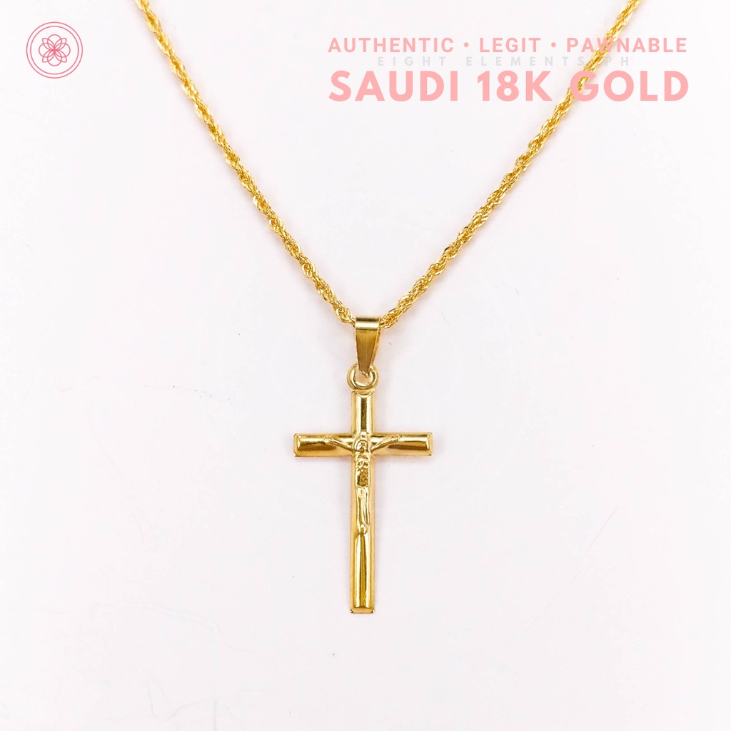 COD PAWNABLE 18k Legit Original Pure Saudi Gold Cross Necklace | Shopee ...