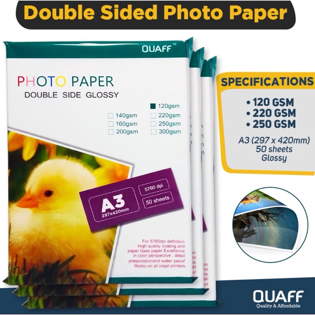 QUAFF Double Sided Glossy Photo Paper A3 Size (50 sheets per pack ...