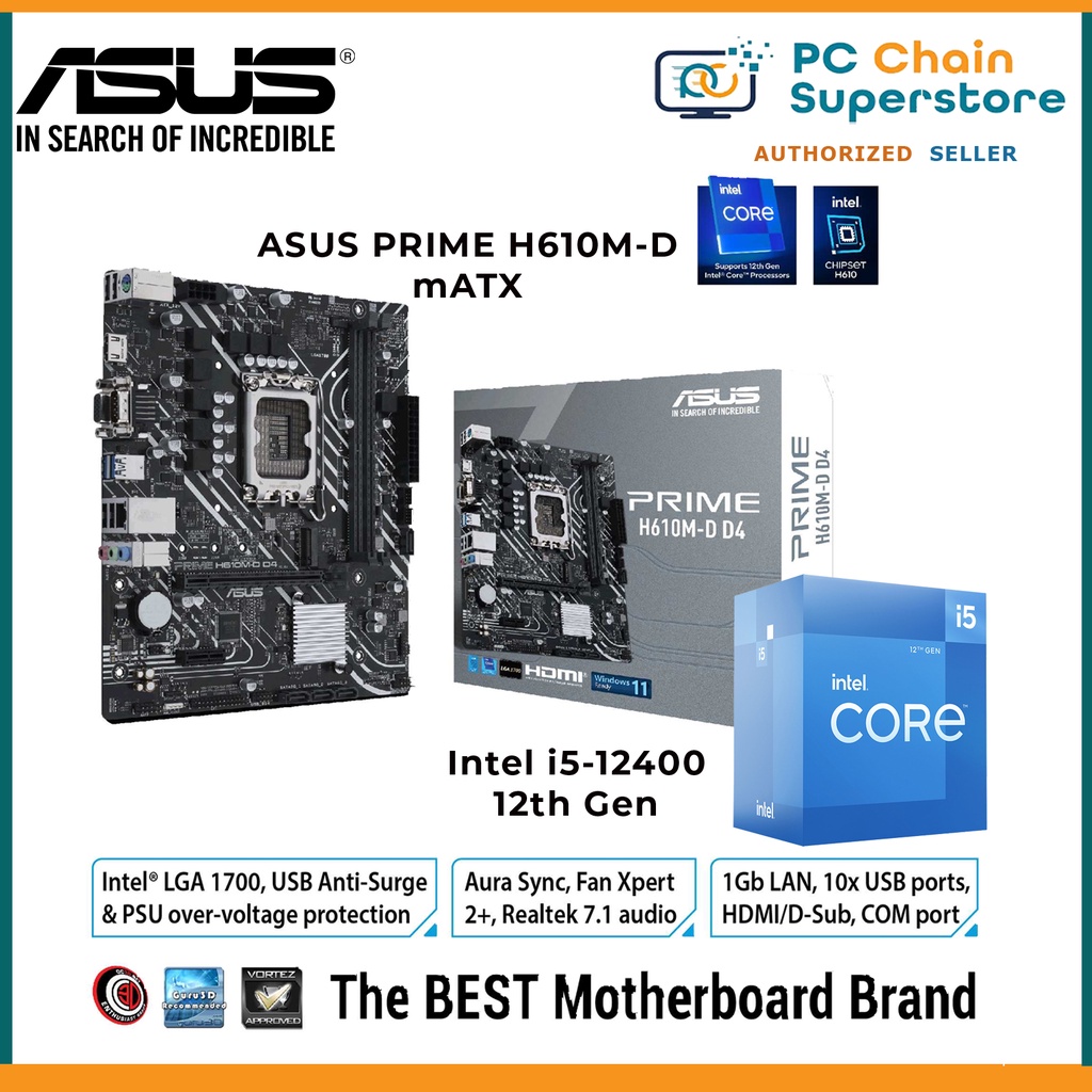 Intel i5-12400 / i5-12400F 12th Gen Processor + ASUS PRIME H610M-D ...
