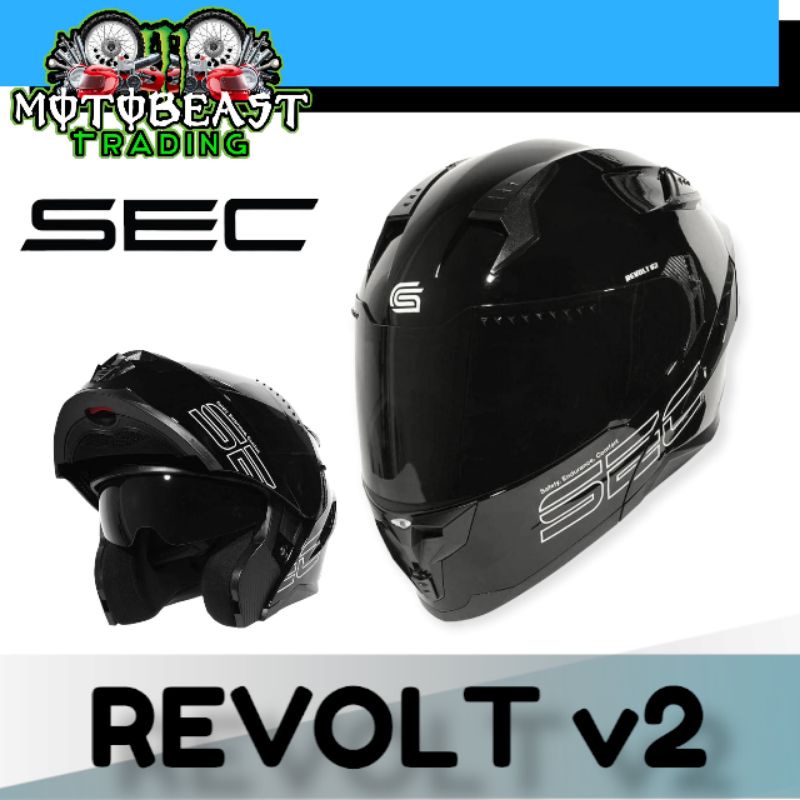 SEC Revolt v.2 Modular Helmet with Free Extra Clear Visor and Spoiler ...