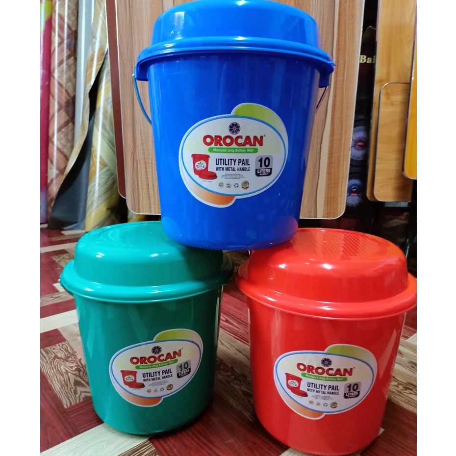 OROCAN UTILITY PAIL (1O LITERS) WITH METAL HANDLE AND COVER TIMBA #6002 ...