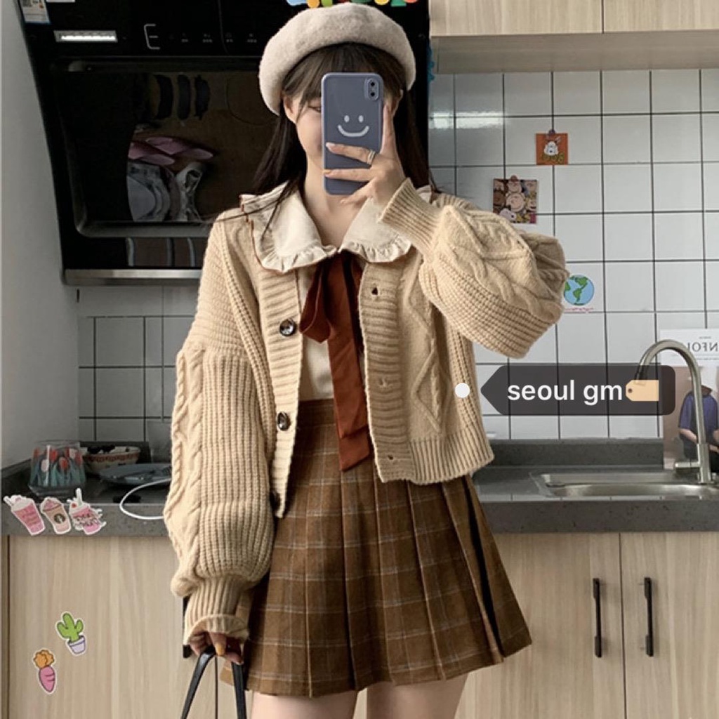 [READY STOCK] Three-Piece Set Korean Style Chic Doll Collar Shirt+Plaid ...