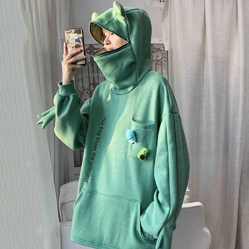Frog Pullover Long Sleeve Hoodies For Men Fashion Letter Printed Loose