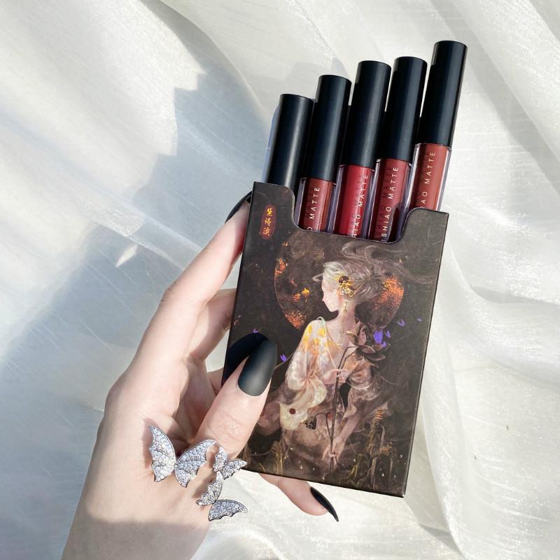 [5 packs] Chinese lip glaze set, student lipstick, non-stick matte lip ...