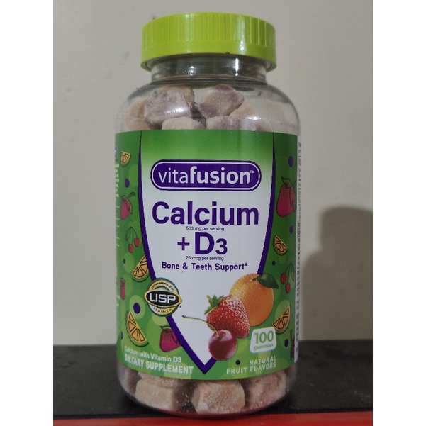 Vitafusion Calcium 500mg + vitamin D3 25mcg 100 gummies d bone teeth ...
