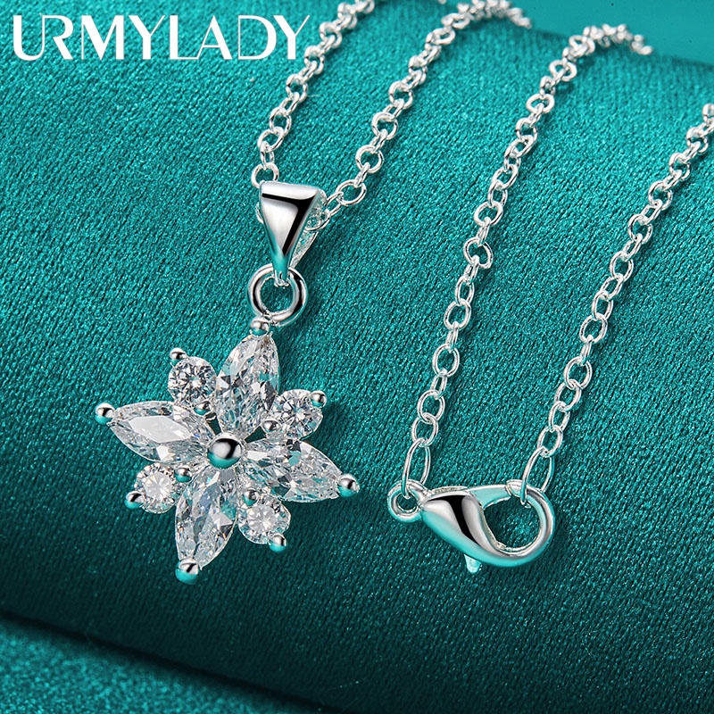URMYLADY 925 Sterling Silver Aaa Zircon Flower Pendant 16-30 Inch ...