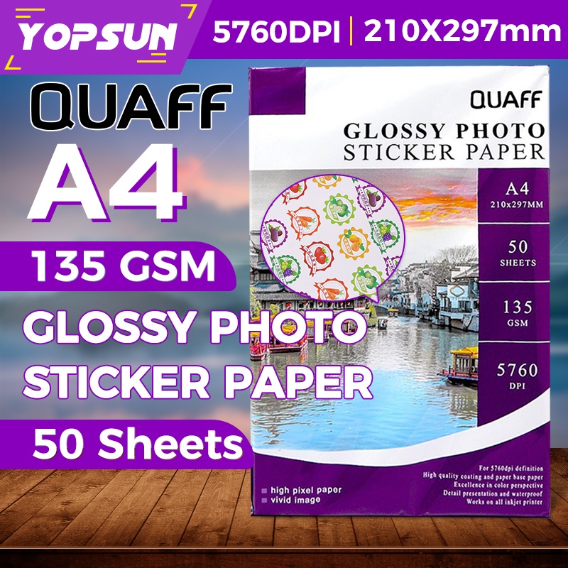 Quaff Photo Sticker Paper Glossy 135Gsm A4 Size 50Sheets | Shopee ...