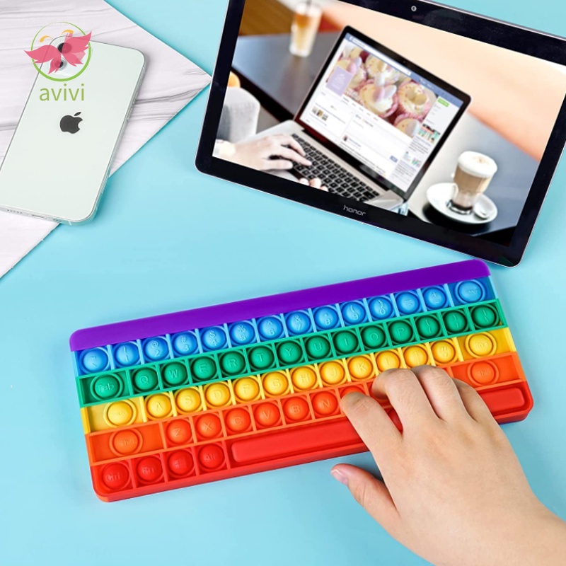 Pop Fidget Toy Silicone Rainbow Keyboard with Letters and Numbers Big ...