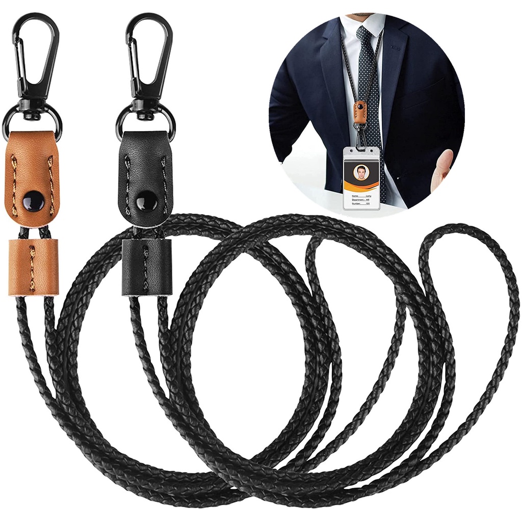 Neck Lanyards 1-Pack Braided Leather Long Badge Lanyard Adjustable ...