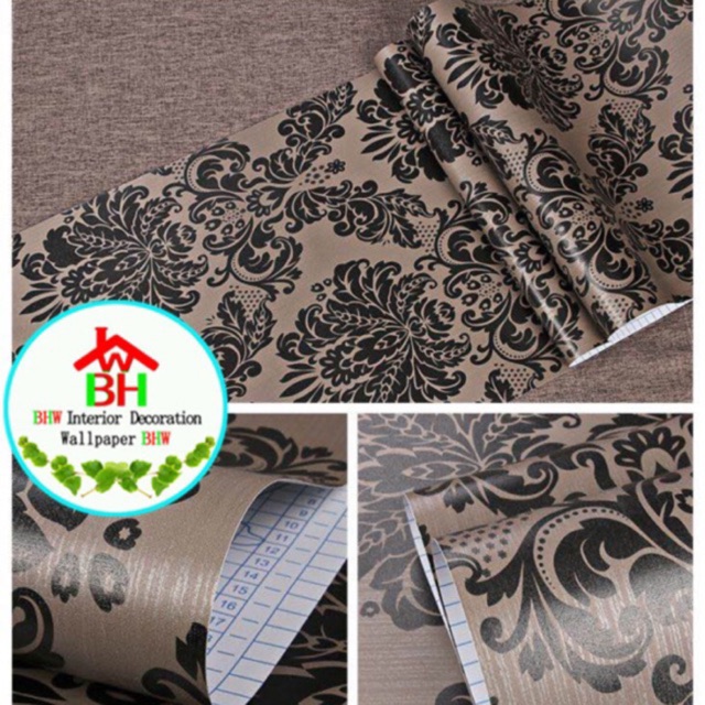 BHW Wallpaper Elegant Design Color Brown/Black Self-Adhesive Wallpaper ...