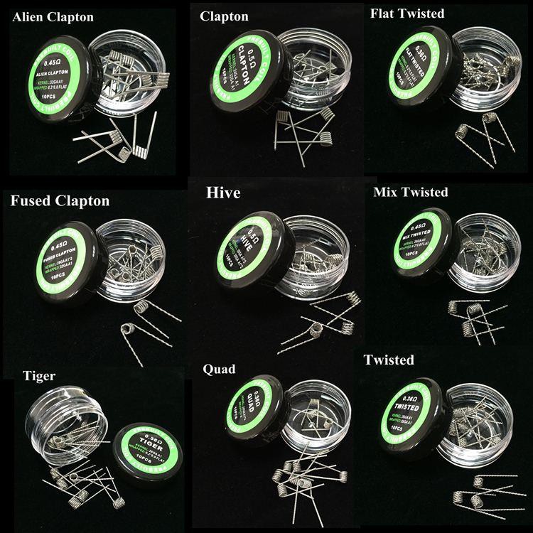 10Pcs/Box Prebuild Coil Wire for RDA RTA RBA Alien Clapton Flat Twisted ...