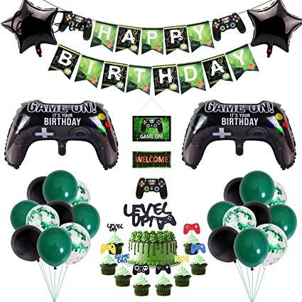 Happy Birthday Banners and Balloons 50Pcs Video Game Party Banner ...