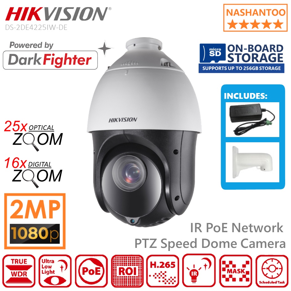Hikvision DS-2DE4225IW-DE 2MP 25x Zoom Outdoor PTZ PoE Network IR Network IP Speed Dome Camera ...