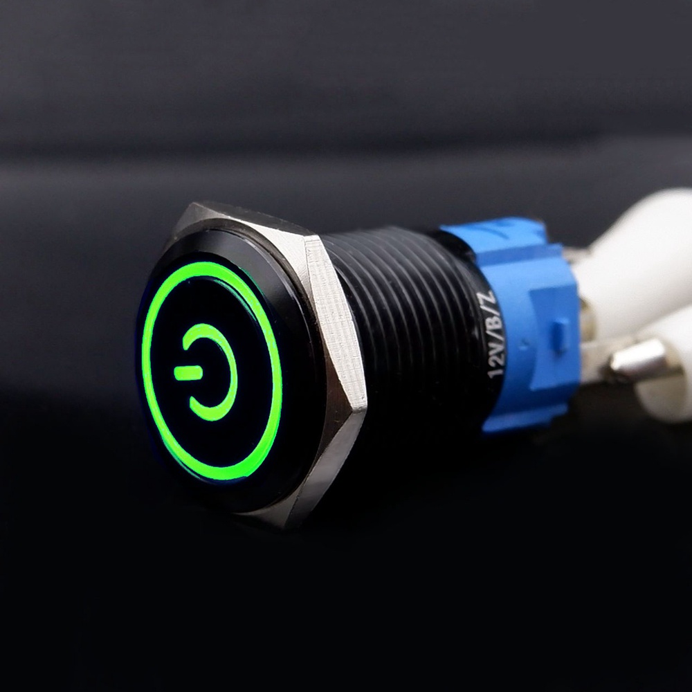 Black Push Button Switch 16mm Waterproof illuminated Led Light Metal Flat Momentary Switches ...