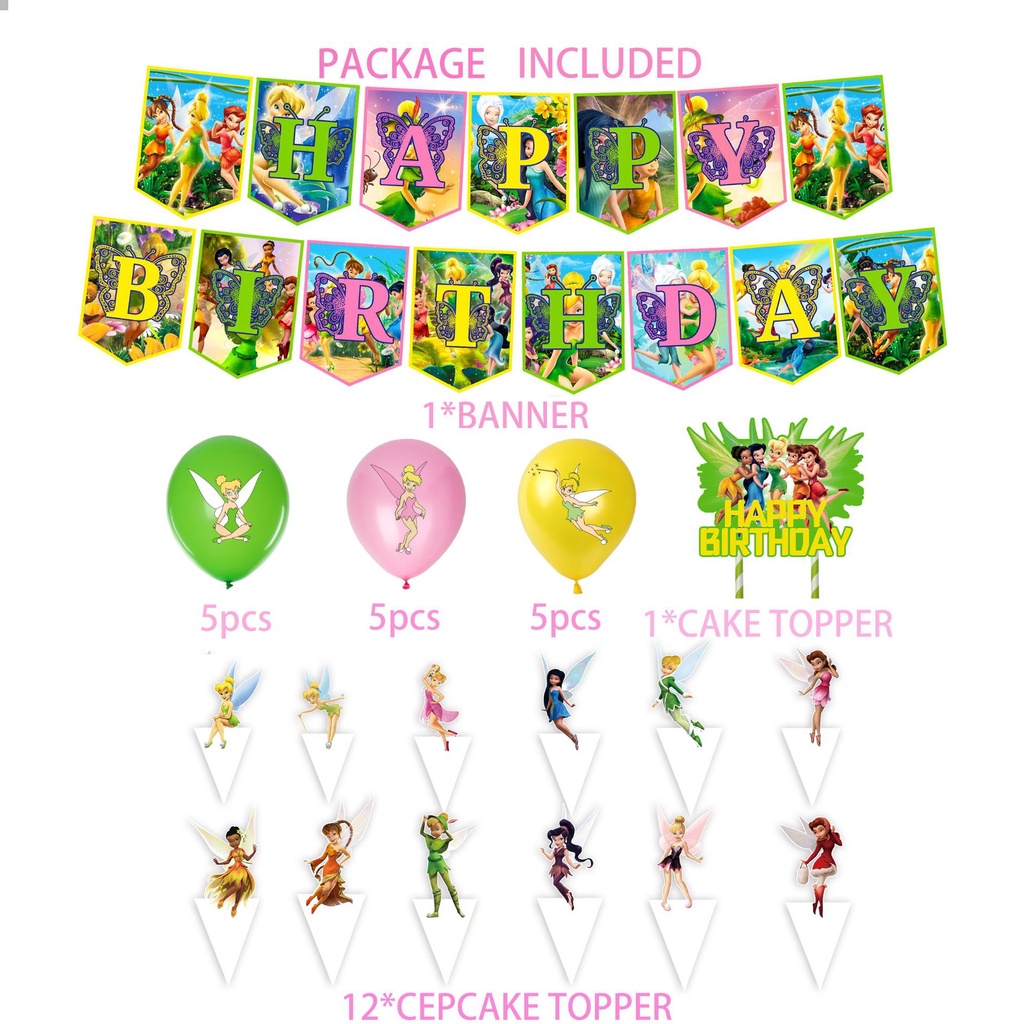 Tinkerbell Birthday Party Decorations Tinker Bell Happy Birthday Banner ...