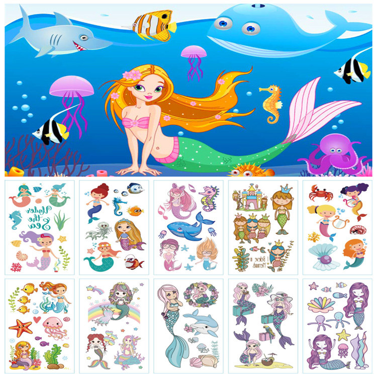 Cartoon Mermaid Temporary Waterproof Tattoos For Kids Fun Stickers ...