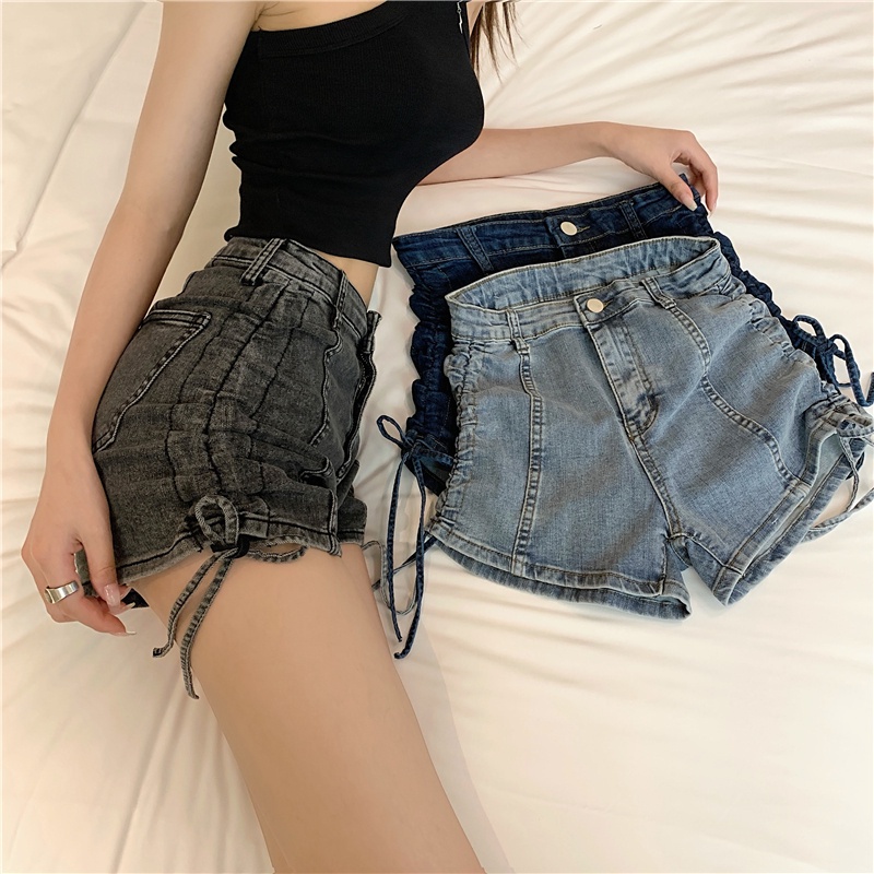 SELLDA*Women's Korean High Waist Denim Shorts Plain Sexy Drawstring Jeans | Shopee Philippines