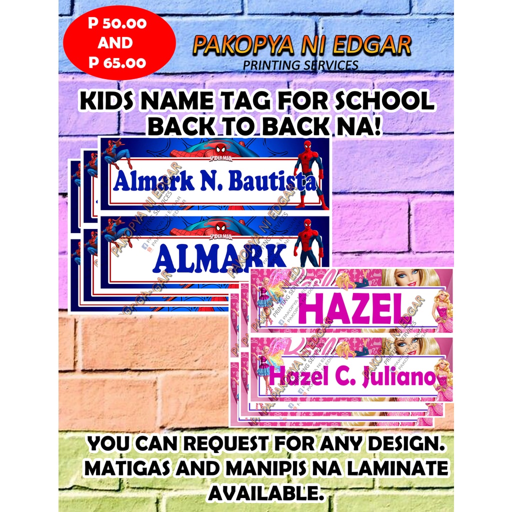 Laminated Name Tag BACK TO BACK By Pakopya NI EDGAR Shopee Philippines