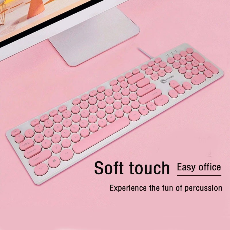 K19 Punk Keyboard, Round Keycap Mute Wired Office Keyboard Suitable for ...