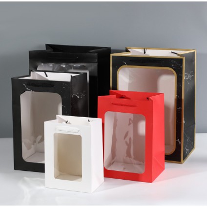 10pcs Paper Bag Big Window Clear Window Gift Bags for Stuff Toys Flower ...