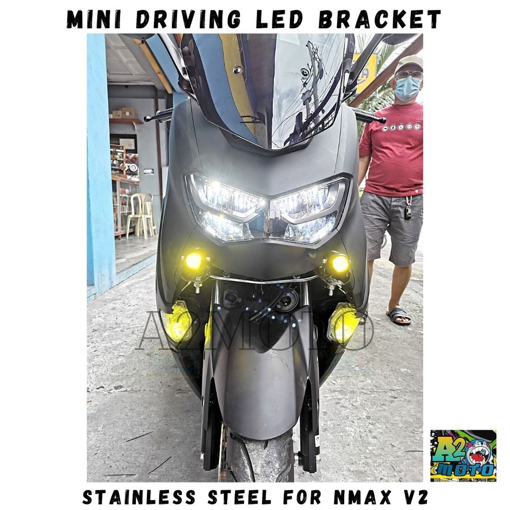NMAX V2 Mini Driving LED Bracket Stainless / Chrome SEC NMAX 2020 2021 ...