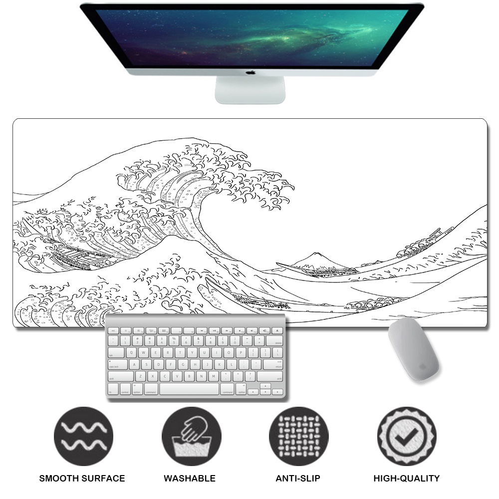 white Great Wave Mousepad Extended Mousepad Large Gaming Mousepad ...