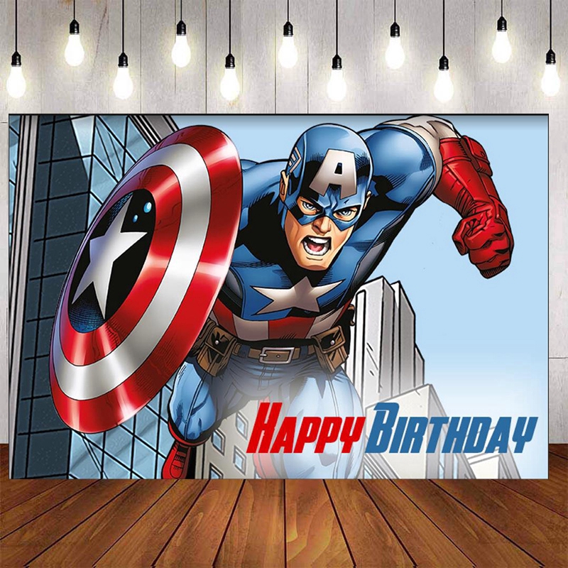 Captain America Birthday Backdrop Cartoon Characters Buildding Blue ...