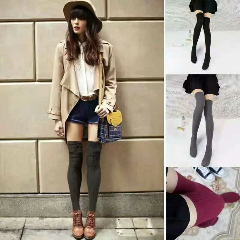 Sexy Fashion Womens Stockings Over The Knee Socks Cotton Solid Thick