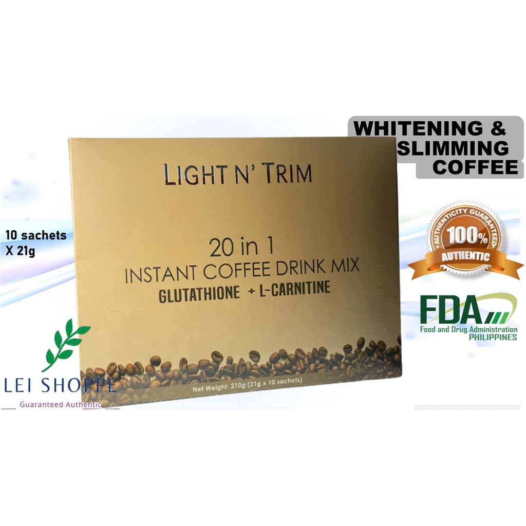 LIGHT N TRIM 20 in 1 Coffee Glutathione + L- Carnitine [10 Sachets x 21g ] | Shopee Philippines