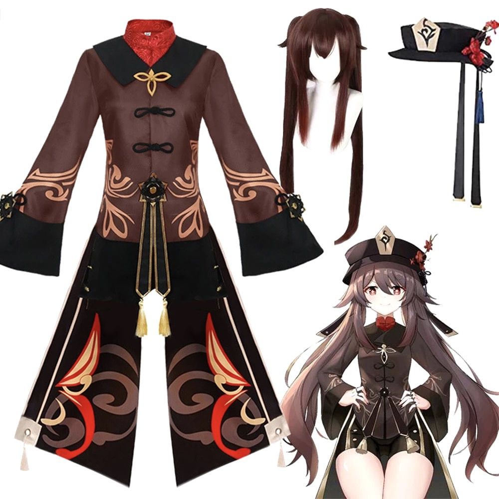 Genshin Impact Hutao Cosplay Costume Uniform Wig Cosplay Hu Tao Chinese ...