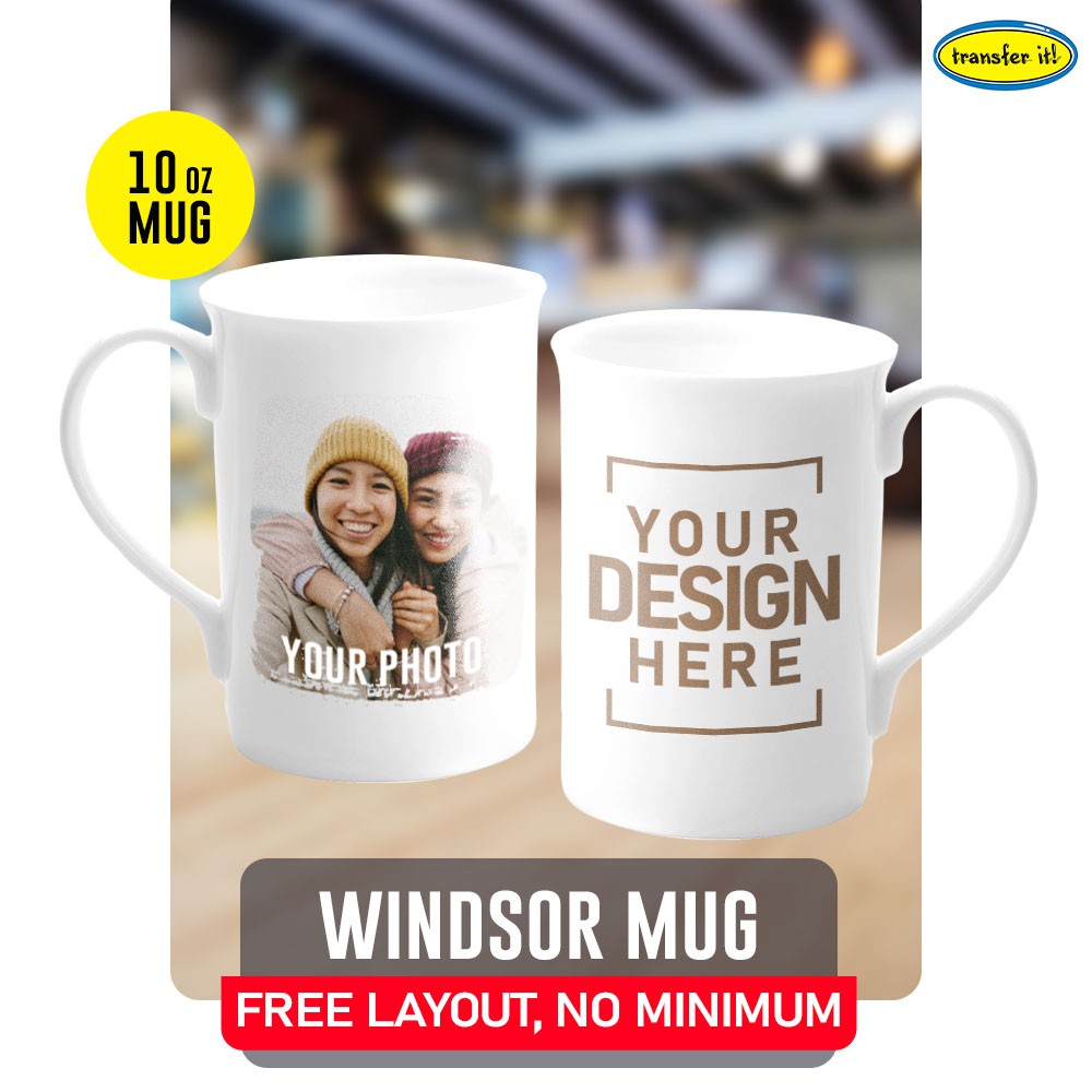 10oz WINDSOR MUG White Bone Flared Rim Customized Editable Name Photo ...