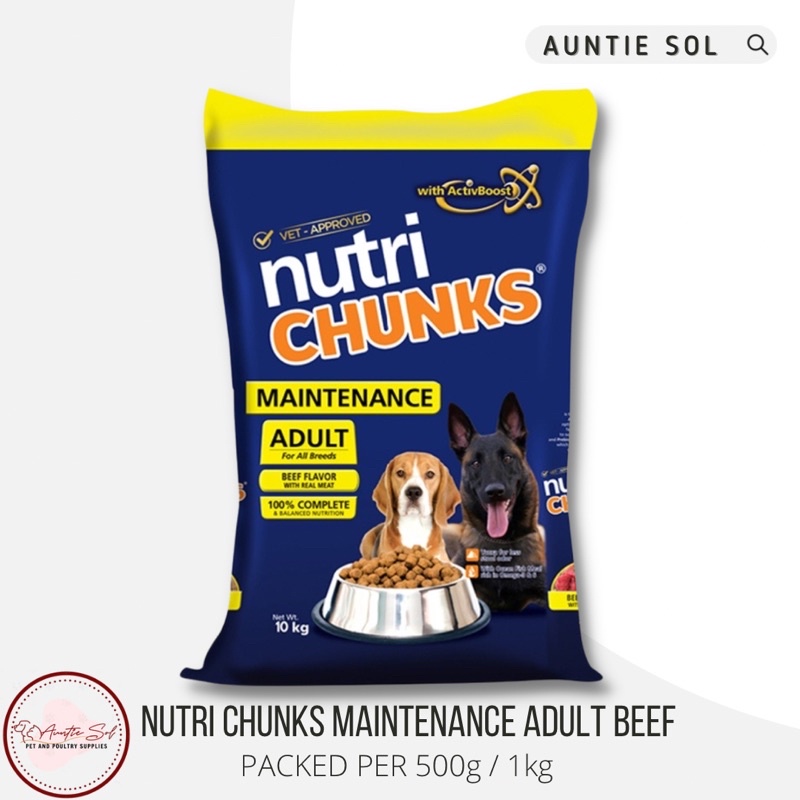 Nutri Chunks Maintenance Beef Flavor repacked per 500g/1kg | Shopee ...