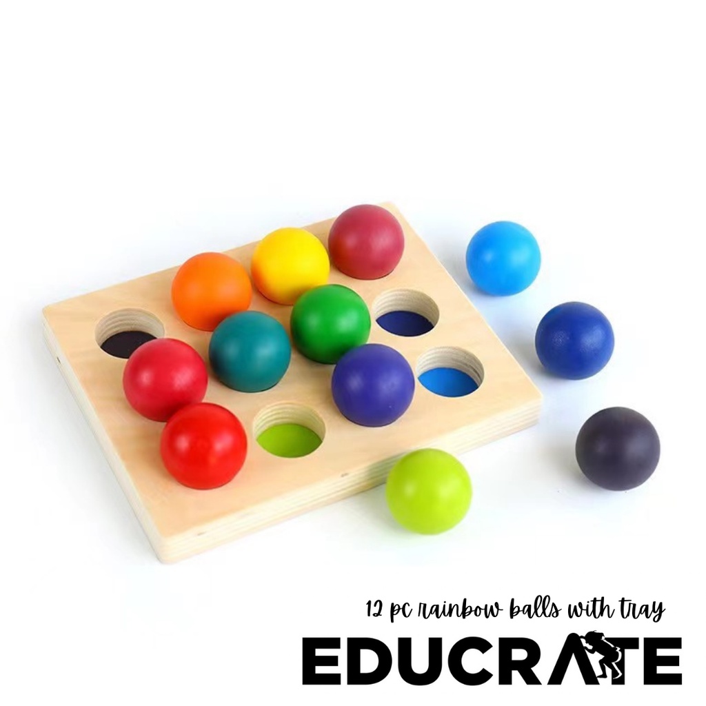 EducratePH 12pcs Colorful Wooden Rainbow Balls / Marble run ball ...